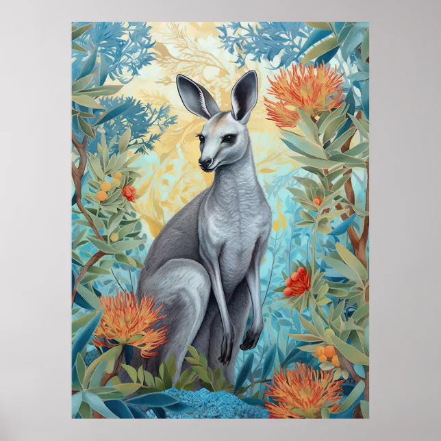 Grey kangaroo in the Australian bush Poster | Zazzle