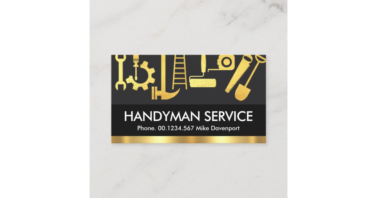 Grey Layers Gold Handyman Tools Business Card | Zazzle