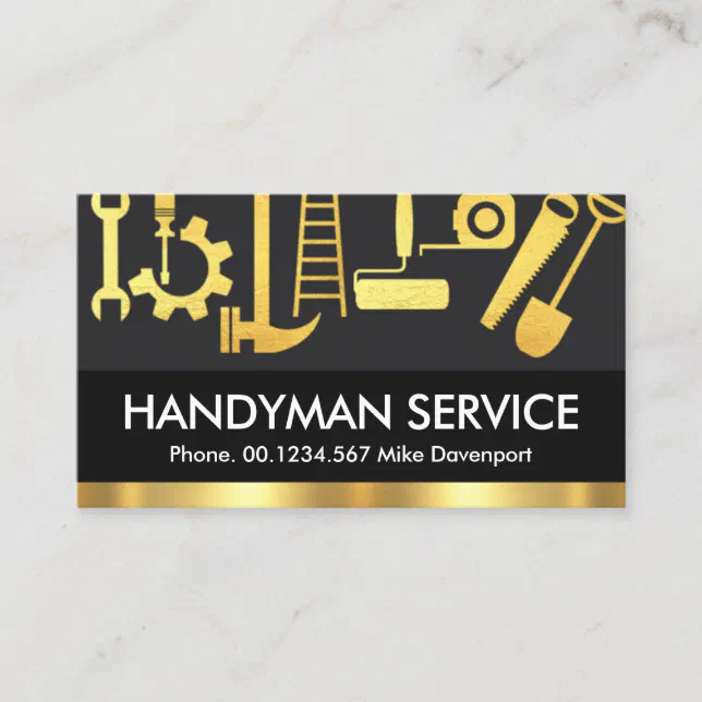 Grey Layers Gold Handyman Tools Business Card | Zazzle