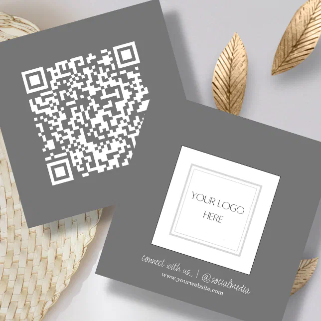 Grey | Logo | QR Code Square Business Card | Zazzle