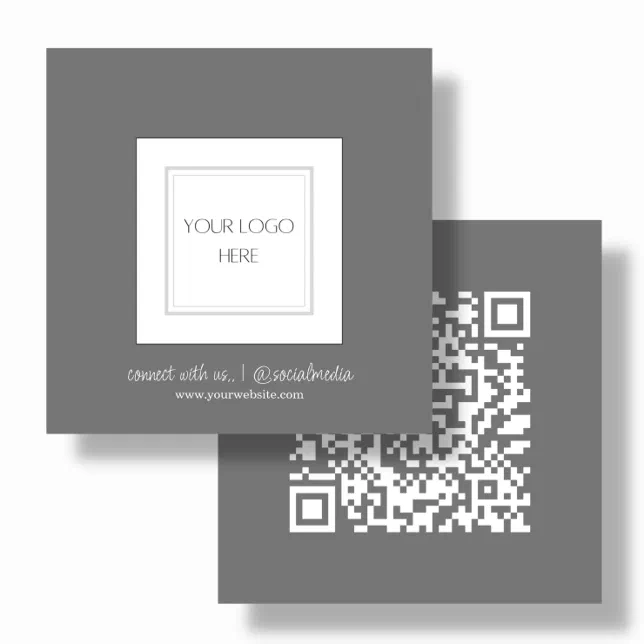Grey | Logo QR Code Square Business Card | Zazzle