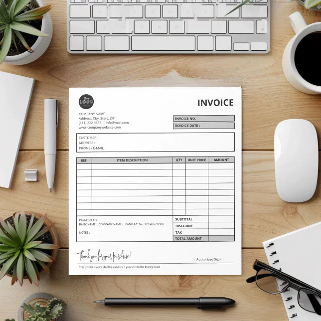 Grey Minimalist Small Business Invoice Template Notepad | Zazzle