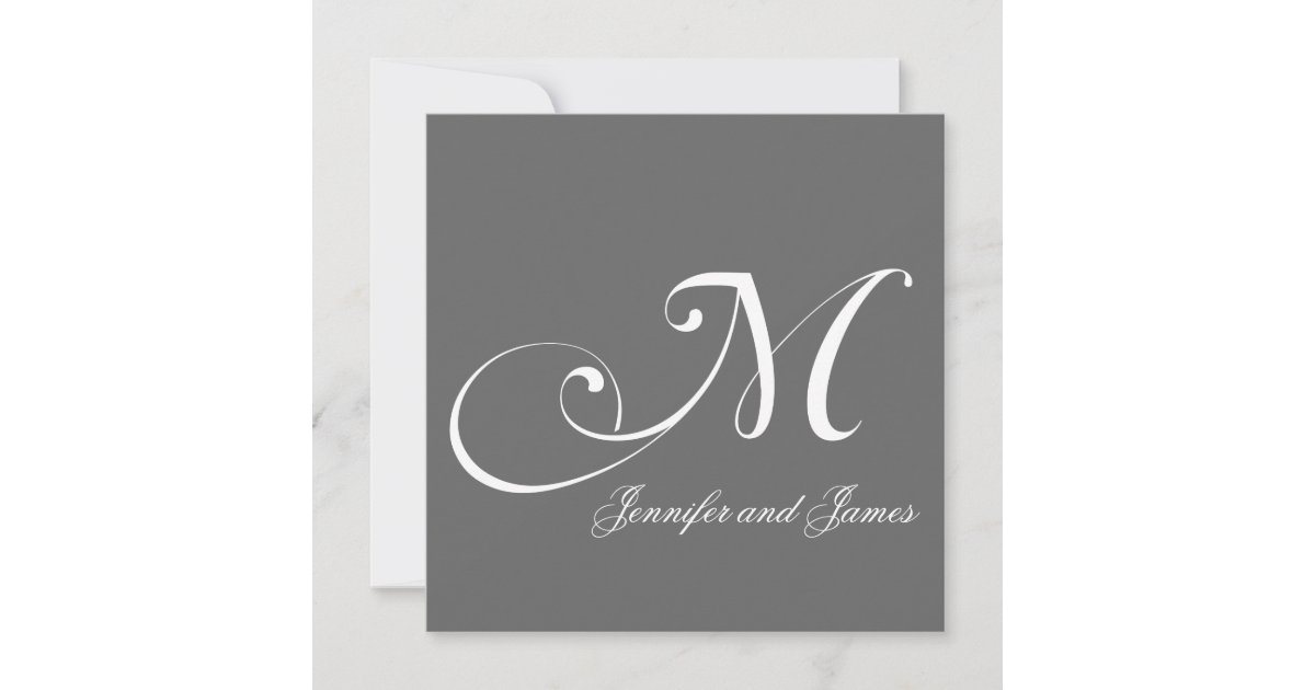 Grey Names Monogram M Wedding Invitations | Zazzle