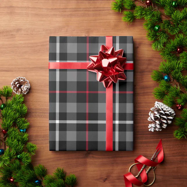 Grey Plaid For Christmas Wrapping Paper | Zazzle