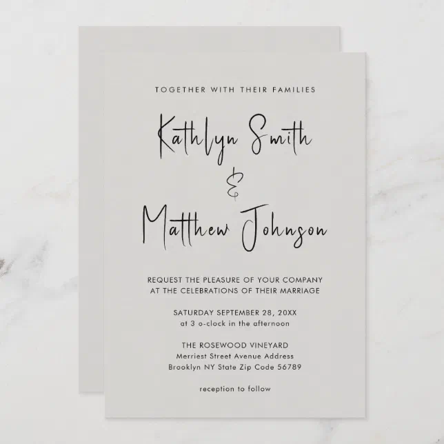 Grey QR Code All In One Modern Script Chic Wedding Invitation | Zazzle