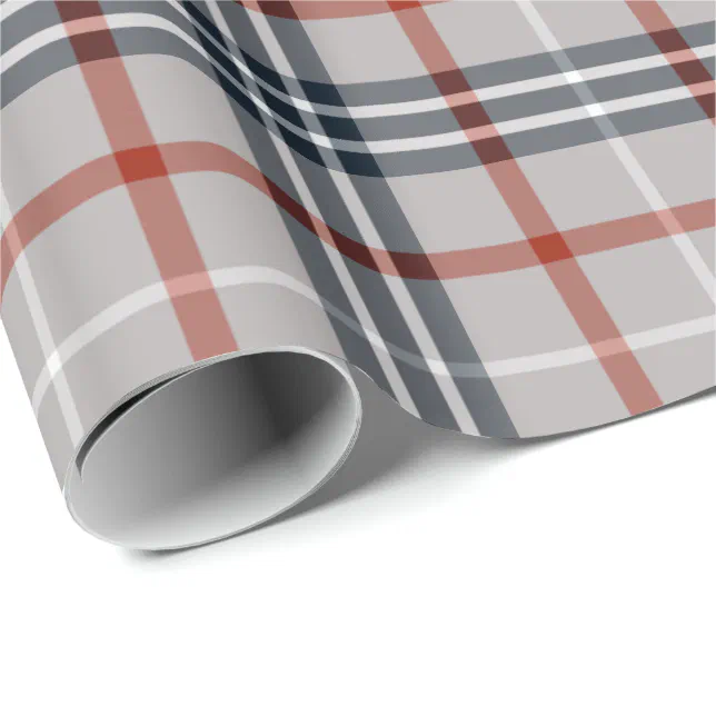 Grey/Red Plaid Wrapping Paper - Glossy | Zazzle
