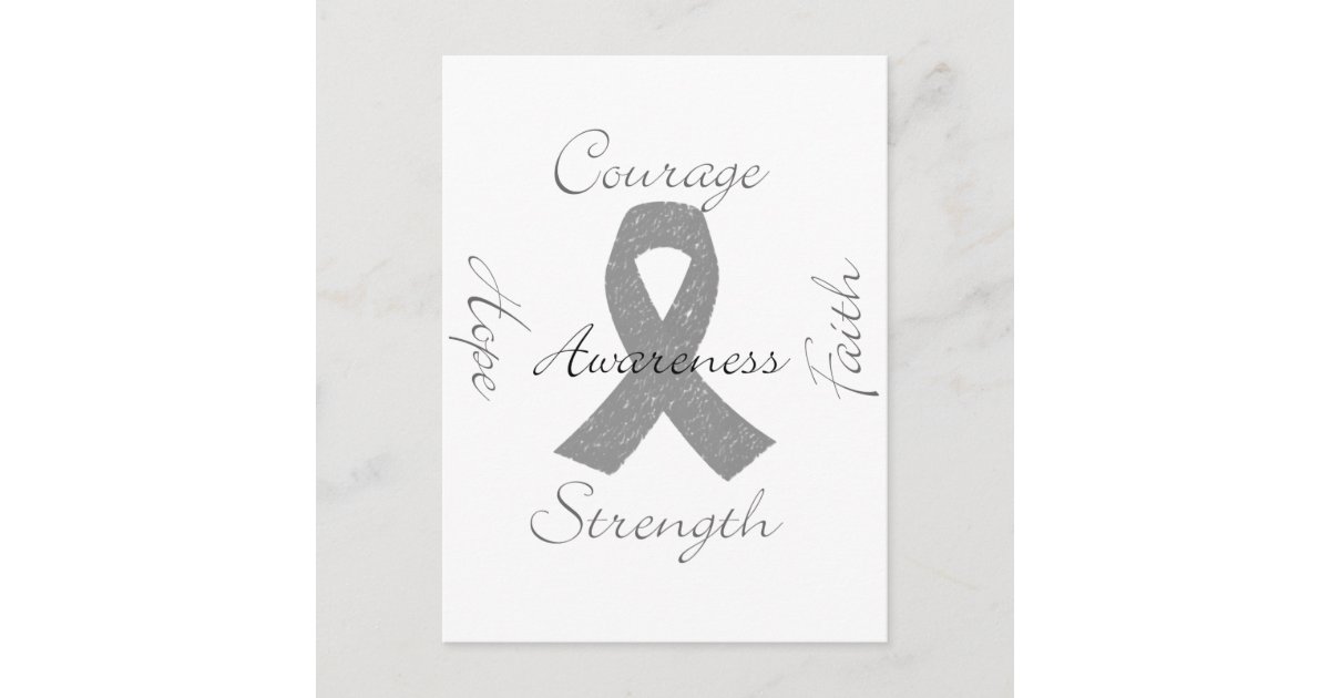Grey ribbon brain cancer awareness postcard | Zazzle