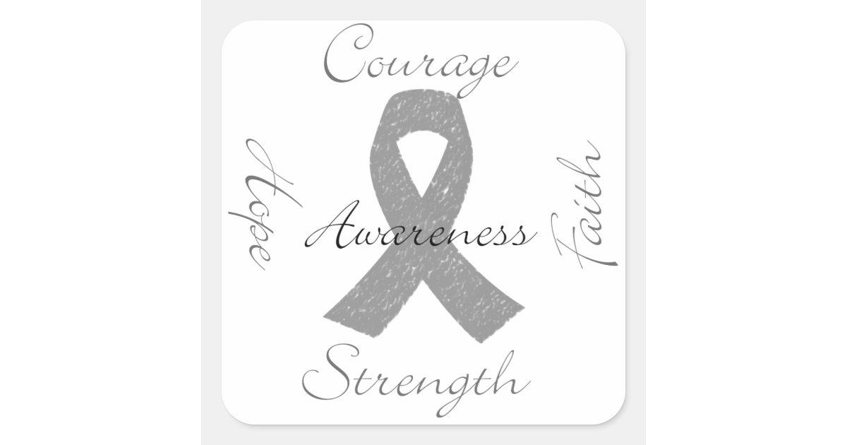 Grey ribbon brain cancer awareness square sticker | Zazzle