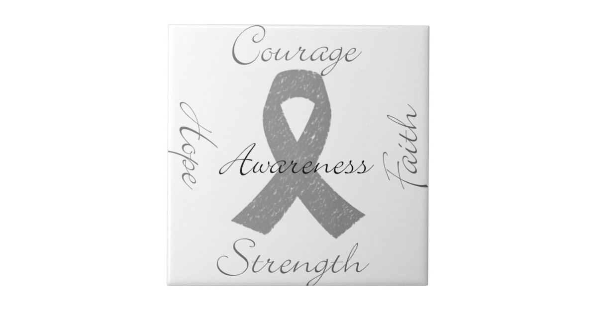 Grey ribbon brain cancer awareness tile | Zazzle