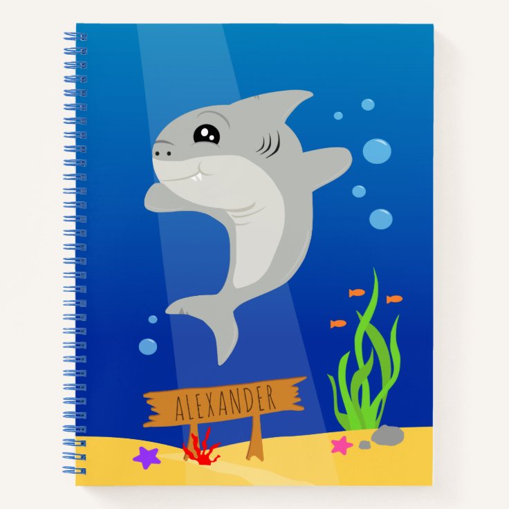 Grey Shark Kids Under the Sea Cartoon Notebook | Zazzle