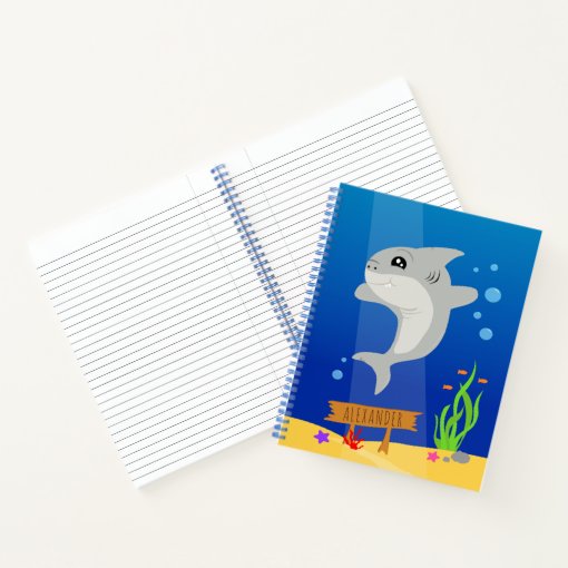 Grey Shark Kids Under the Sea Cartoon Notebook | Zazzle