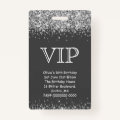 Grey & Silver Glitter | VIP Birthday Invitation Badge | Zazzle