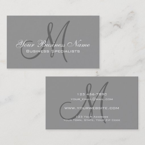 Grey Simple Plain Monogram Logo Business Card | Zazzle