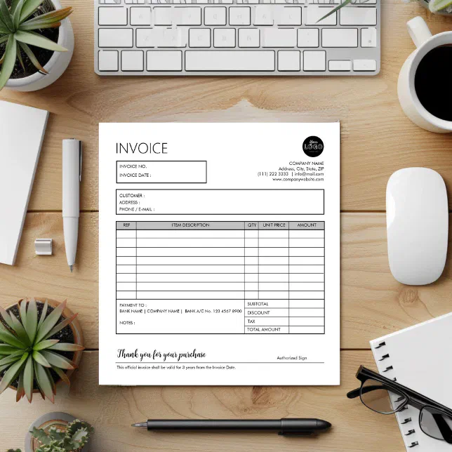 Grey Small Business Invoice Sales Receipt Template Notepad | Zazzle