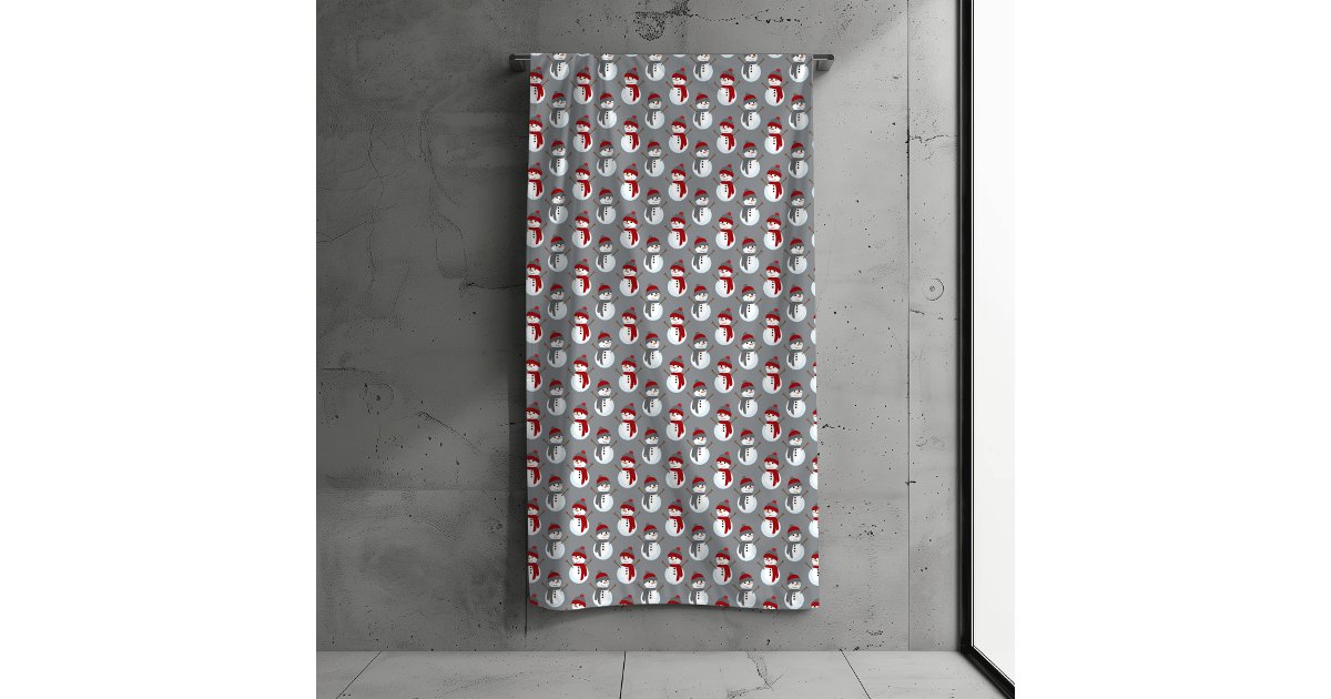 Grey Snowman Burgundy Christmas Bath Towel Set | Zazzle