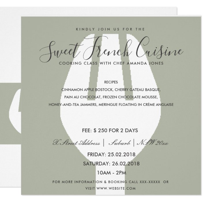 GREY SPOON FORK COOKING CLASS INVITE TEMPLATE | Zazzle.com