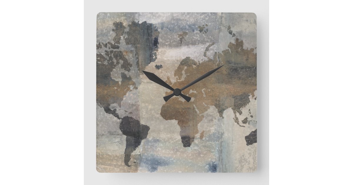 Grey Stone Map Of The World Square Wall Clock | Zazzle