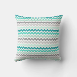 Grey Teal Chevron Decorative Pillow | Zazzle