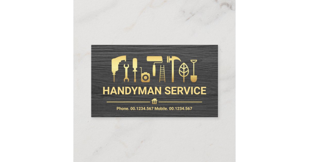 Grey Timber Gold Handyman Tools Business Card | Zazzle
