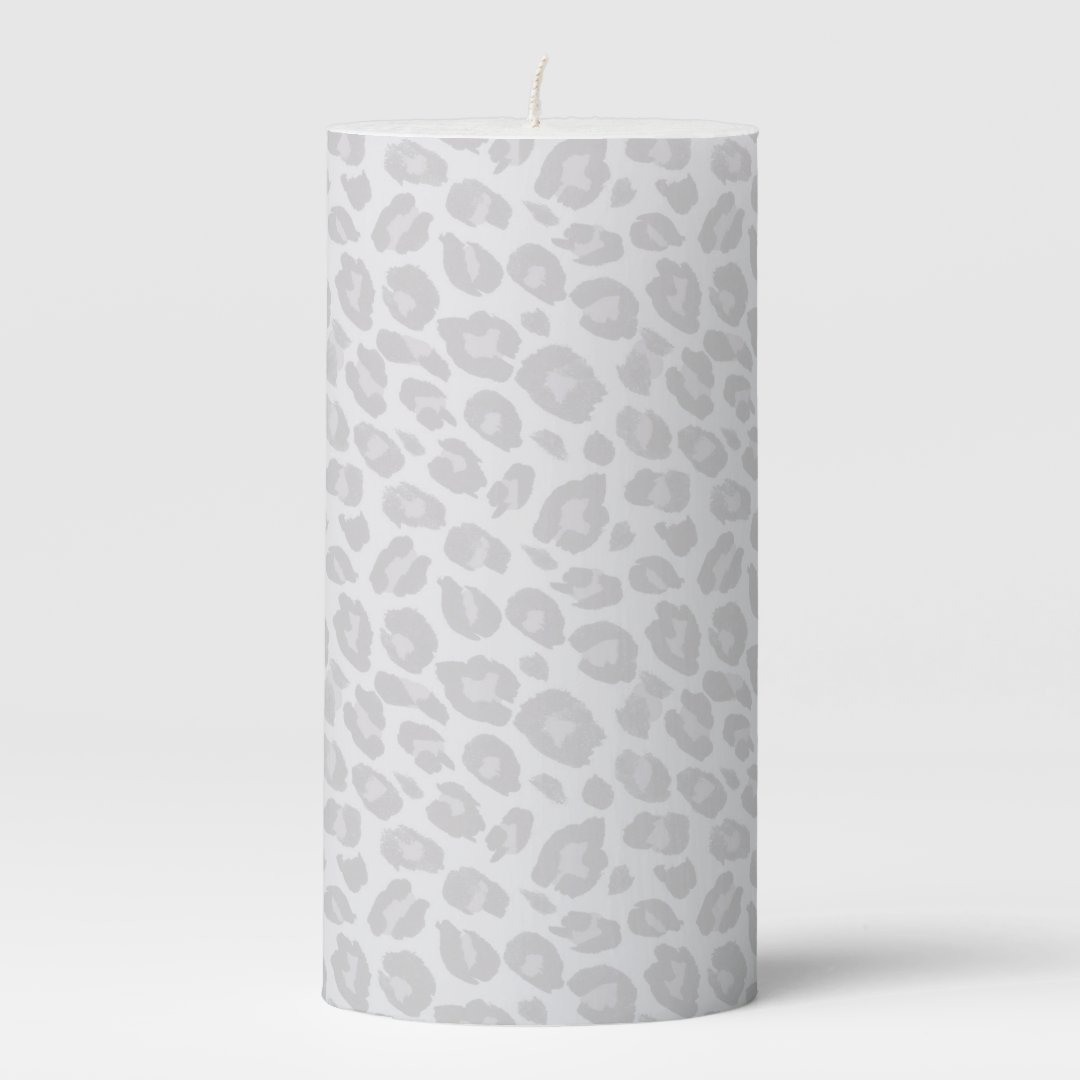 Grey Tonal Leopard Print Pillar Candle | Zazzle