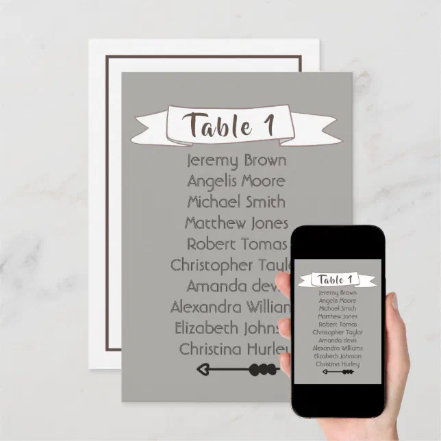 Grey wedding seating chart. invitation | Zazzle