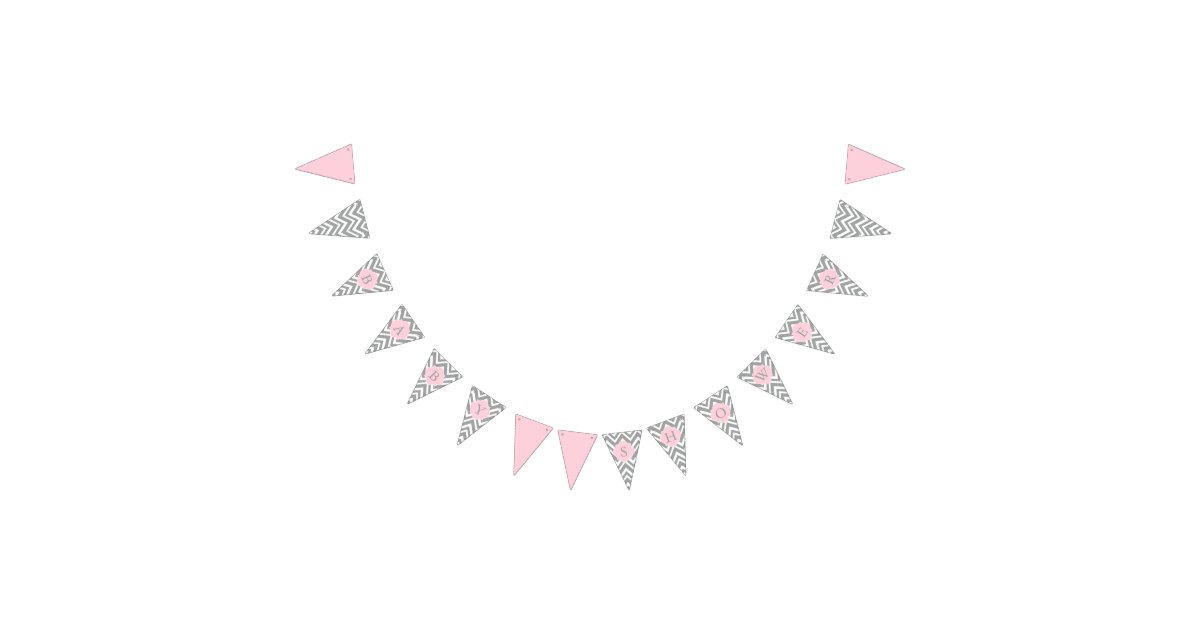 Grey, White and Pastel Pink Chevron Baby Shower Bunting Flags | Zazzle