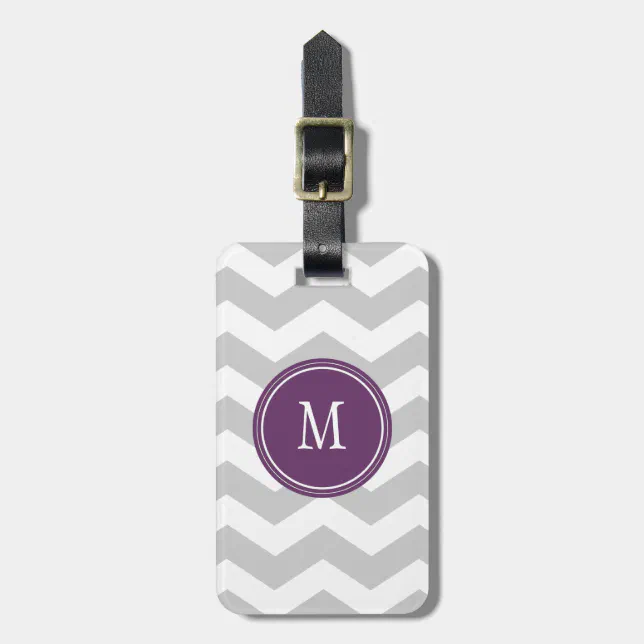 Grey & White Chevron Monogram Luggage Tag | Zazzle