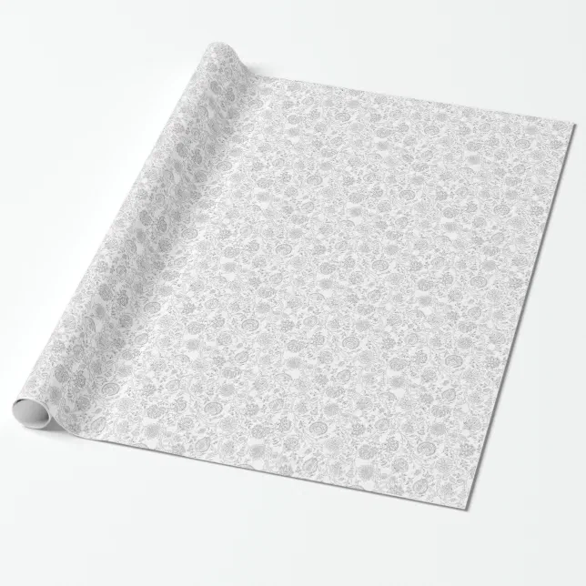 Grey & White Floral Wrapping Paper | Zazzle