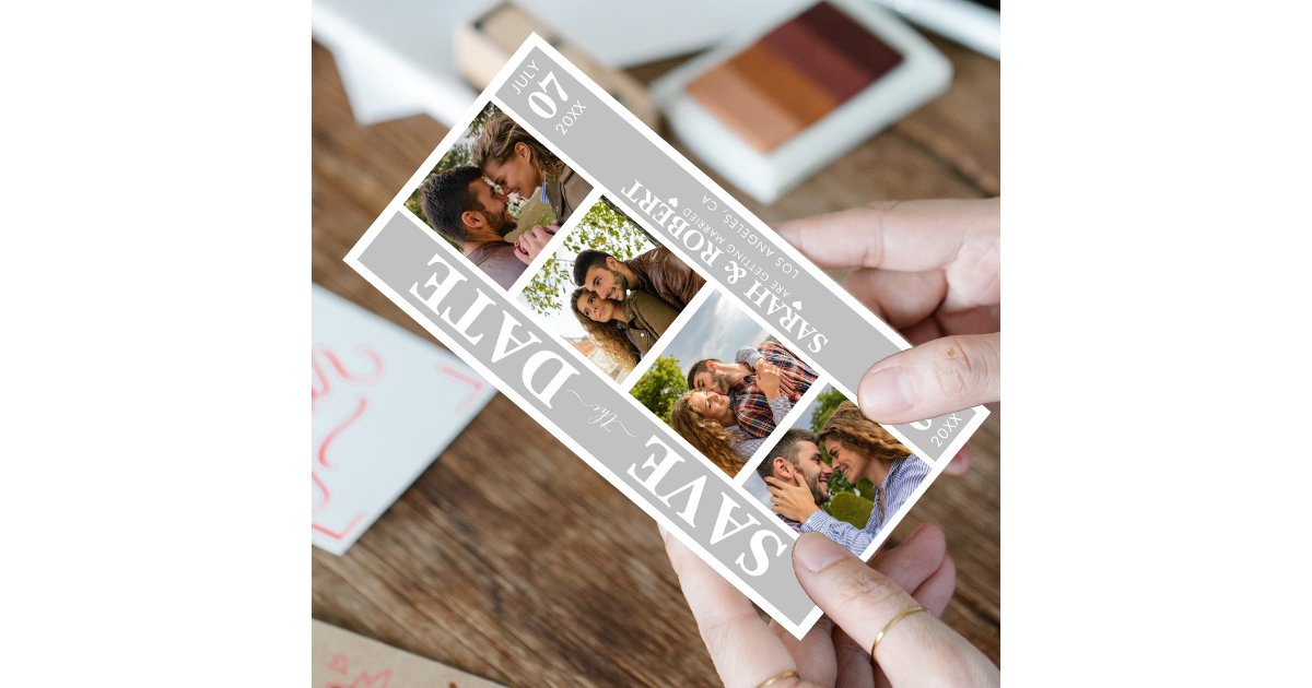 Grey & White Photo Booth Picture Collage Wedding Save The Date | Zazzle