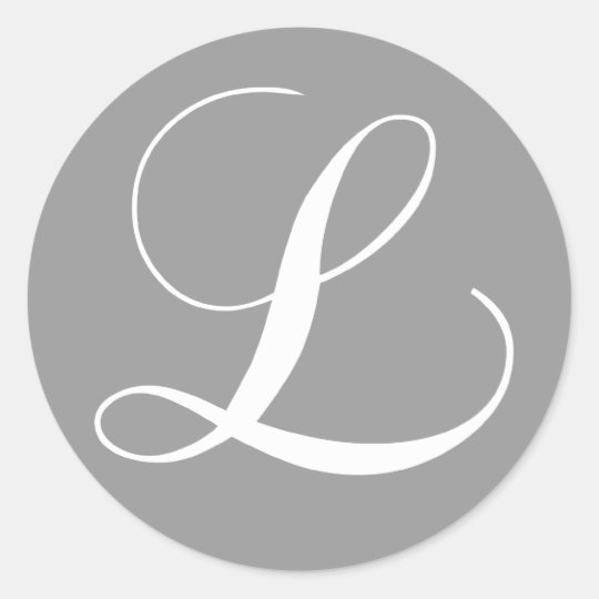 GREY WHITE SCRIPT MONOGRAM INITIAL L WEDDING CLASSIC ROUND STICKER ...