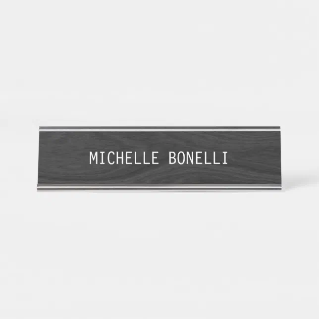 Grey Wood Design Background Plain Legible Modern Desk Name Plate | Zazzle