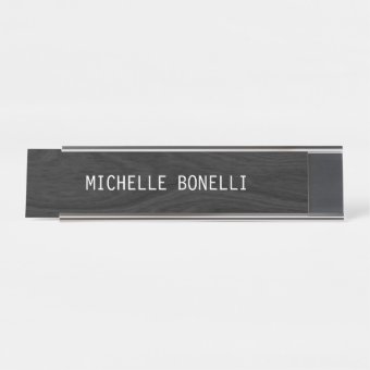 Grey Wood Design Background Plain Legible Modern Desk Name Plate | Zazzle