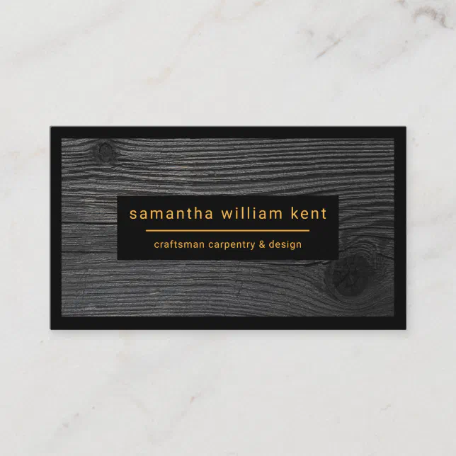Grey Wood Grain Black Border Carpentry Business Card | Zazzle