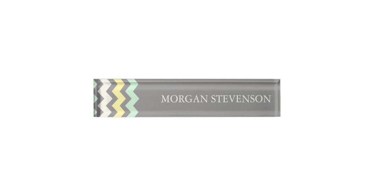 Grey Yellow Mint Chevron Desk Nameplate | Zazzle