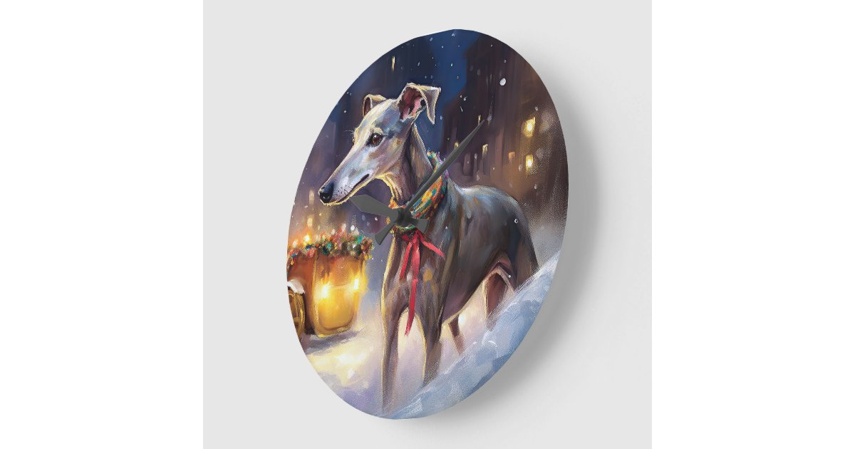 Greyhound Christmas Festive Season Large Clock | Zazzle