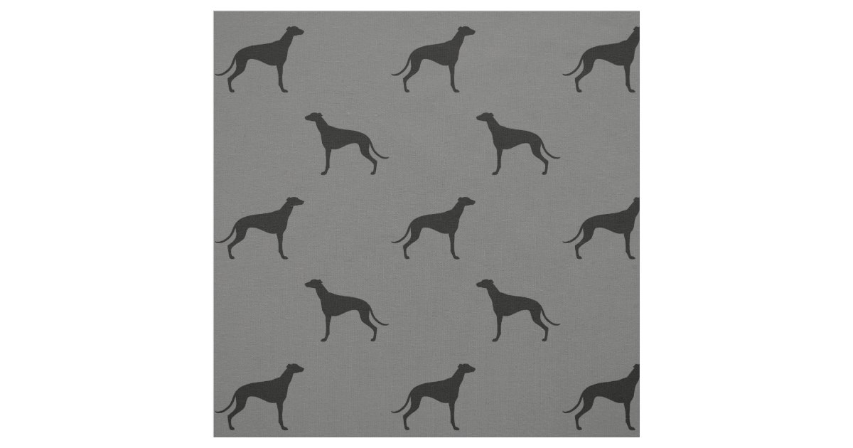 Greyhound Dog Silhouettes Pattern Grey and Black Fabric | Zazzle