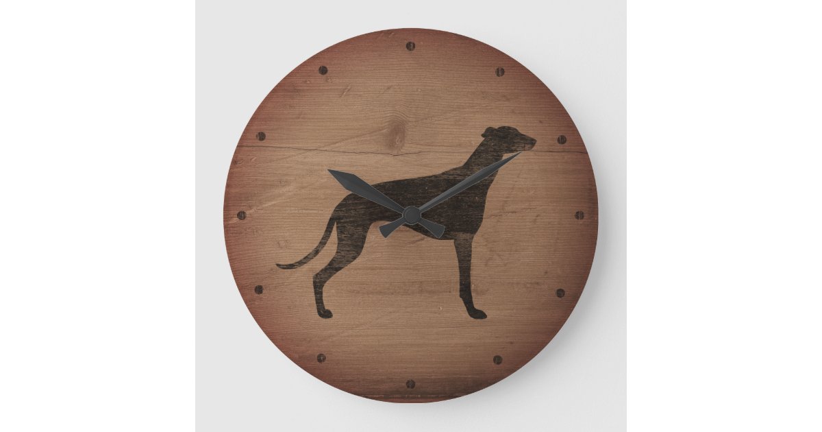 Greyhound Silhouette Rustic Style Large Clock | Zazzle
