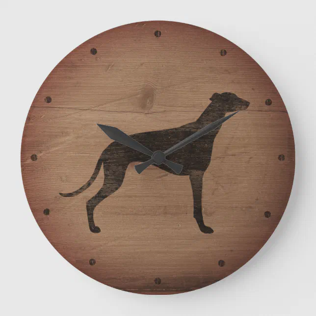 Greyhound Silhouette Rustic Style Large Clock | Zazzle
