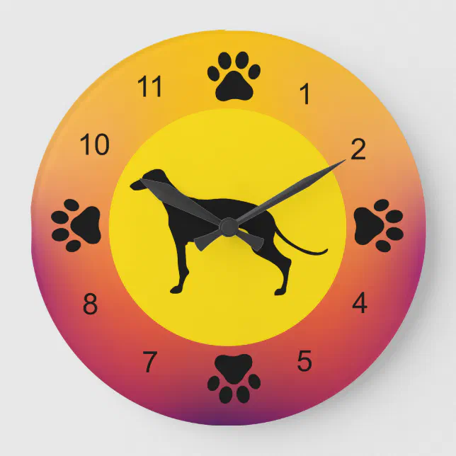 Greyhound Silhouette Sunset Colors Large Clock | Zazzle