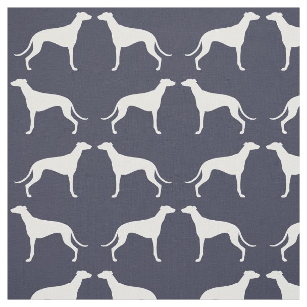 Greyhound Dog Silhouettes Pattern Grey and Black Fabric | Zazzle