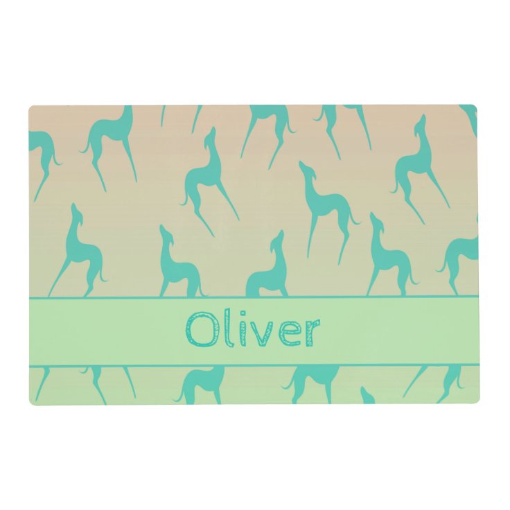 Greyhound whippet silhouette pattern Dog name Placemat | Zazzle
