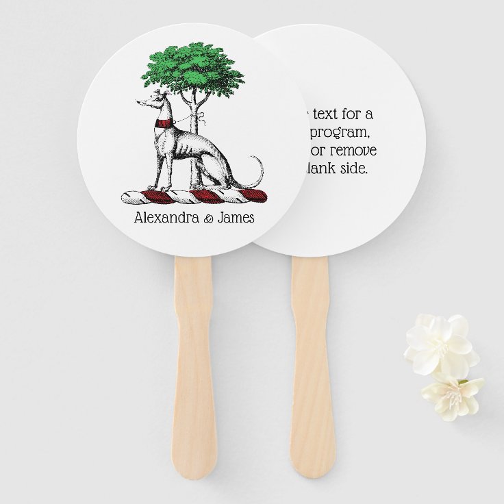 Greyhound Whippet With Tree Heraldic Crest Emblem Hand Fan | Zazzle