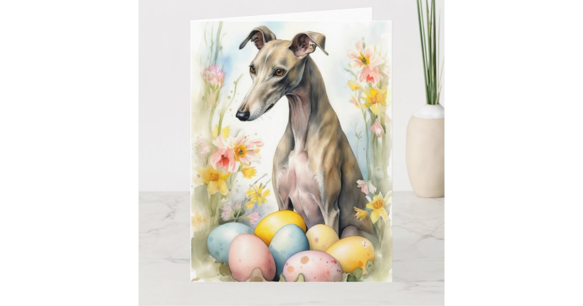 Greyhound with Easter Eggs Card | Zazzle