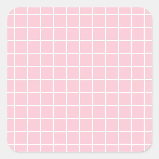 Grid Baby Pink And White Minimalist Check Square Sticker | Zazzle