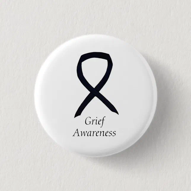 Grief Awareness Black Ribbon Custom Button Pin | Zazzle
