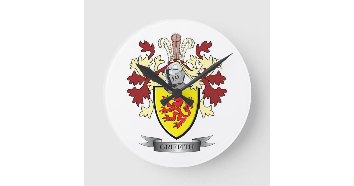 Griffith Family Crest Coat of Arms Round Clock | Zazzle