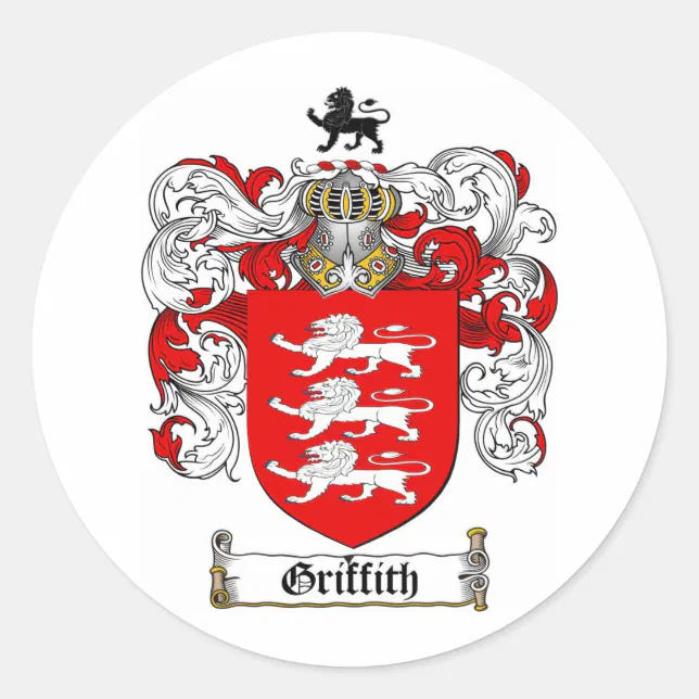 GRIFFITH FAMILY CREST - GRIFFITH COAT OF ARMS CLASSIC ROUND STICKER ...