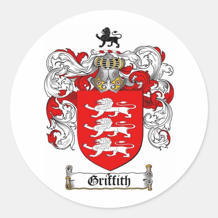 GRIFFITH FAMILY CREST - GRIFFITH COAT OF ARMS CLASSIC ROUND STICKER ...