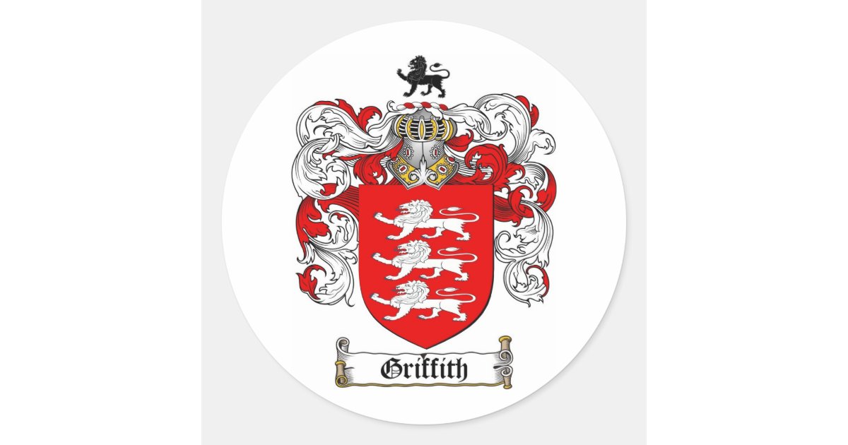 GRIFFITH FAMILY CREST - GRIFFITH COAT OF ARMS CLASSIC ROUND STICKER ...