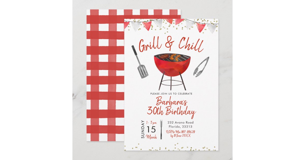 Grill and Chill Adult Birthday Invitation | Zazzle